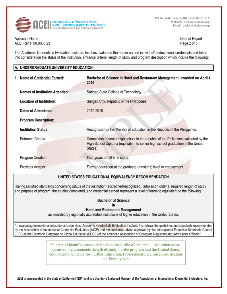 Comprehensive Report Sample | Academic Credentials Evaluation Institute ...