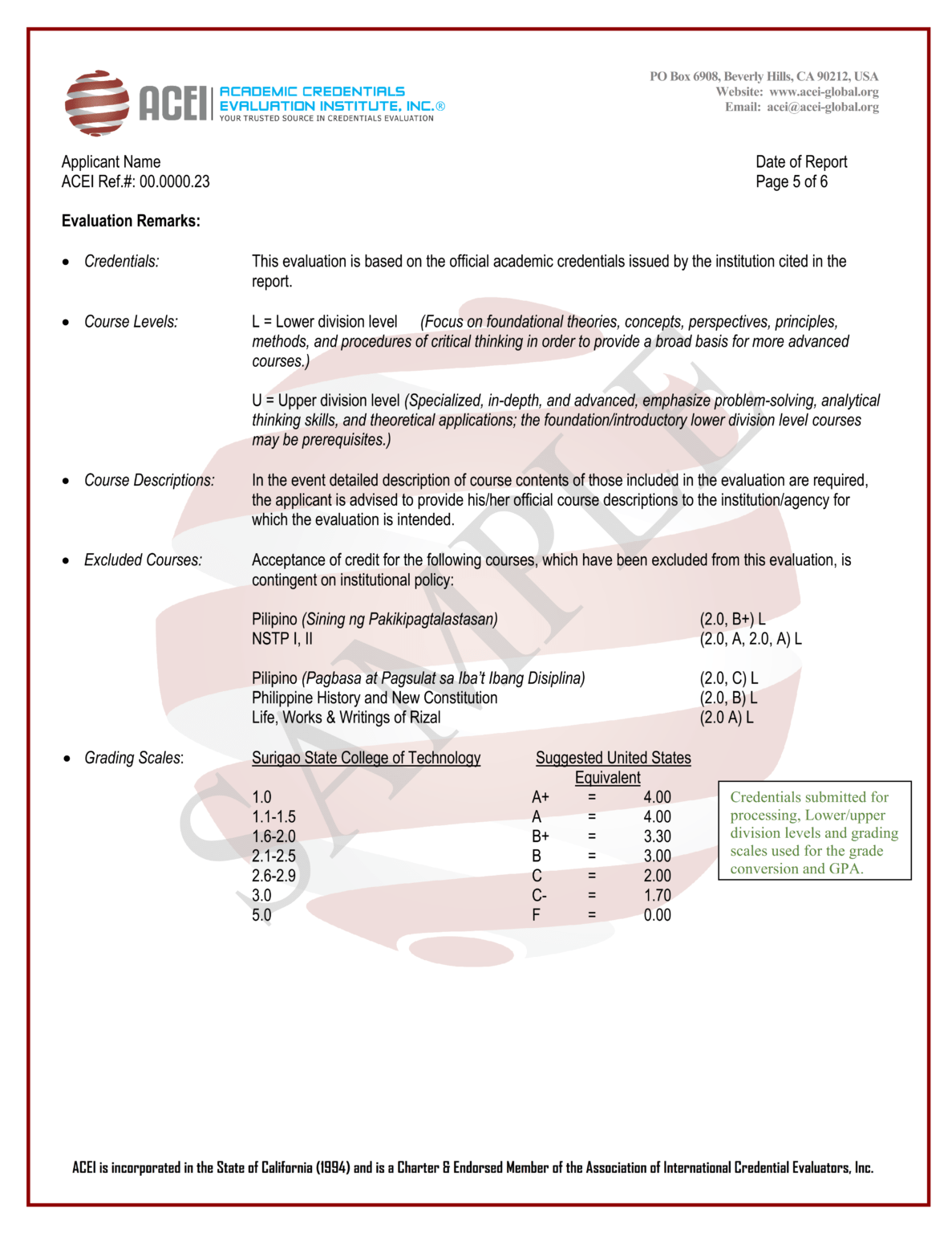 Comprehensive Report Sample | Academic Credentials Evaluation Institute ...