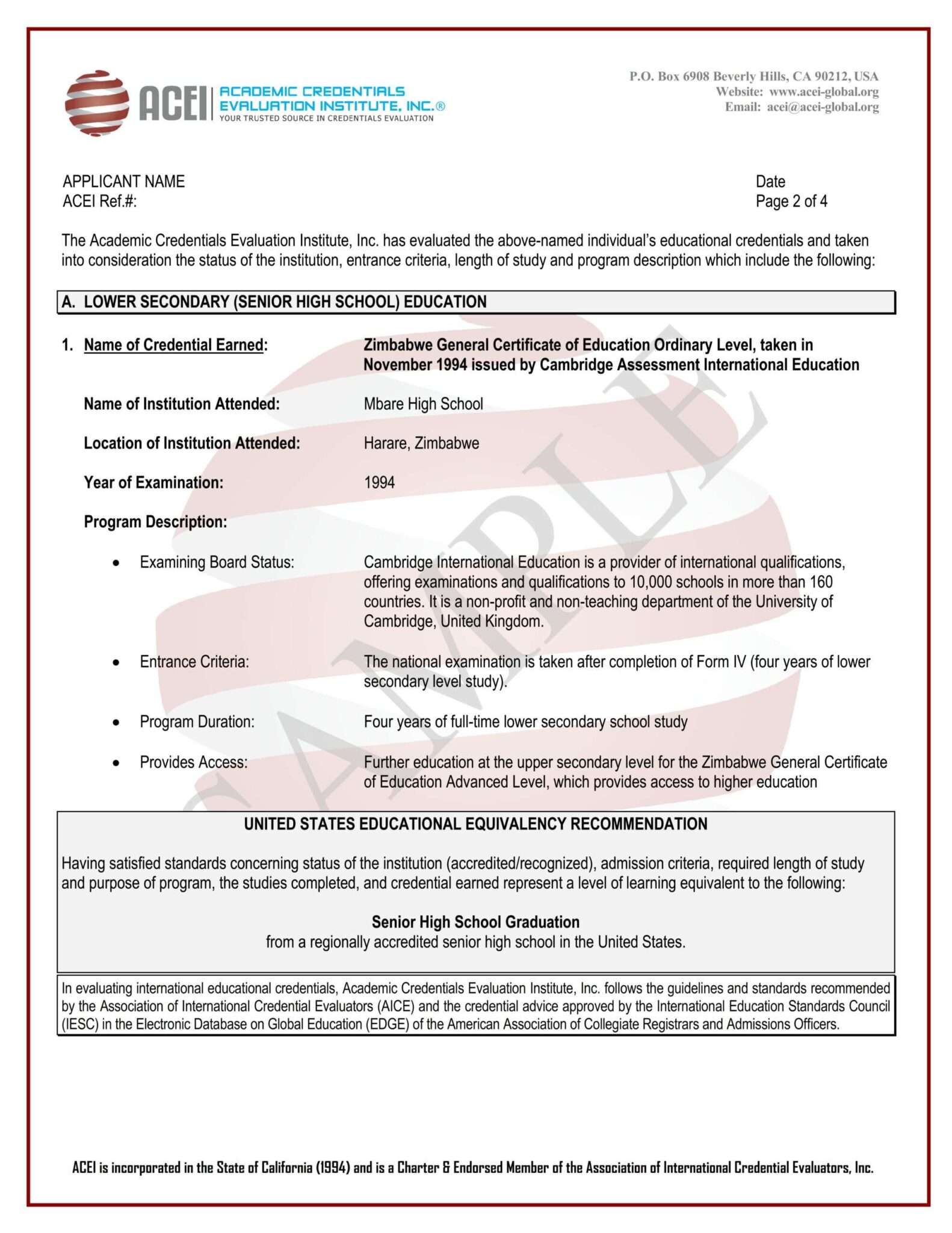 COMPREHENSIVE REPORT SAMPLE-SECONDARY/HIGH SCHOOL PLNU | Academic ...